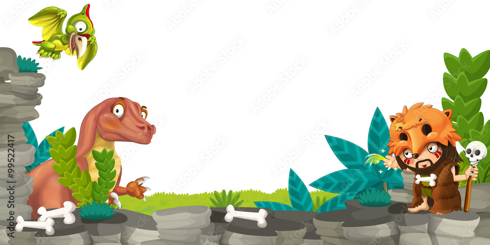 Cartoon prehistoric frame - illustration for the children Stock ...