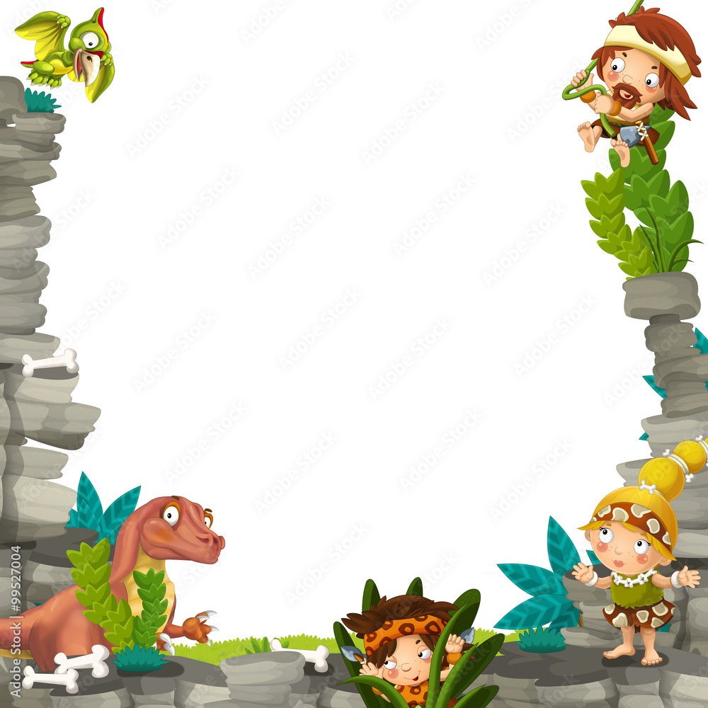 Cartoon prehistoric frame - illustration for the children Stock ...