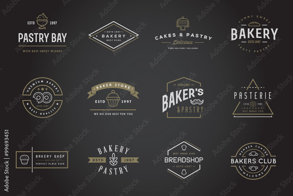 Set of Vector Bakery Pastry Elements and Bread Icons Illustration can ...