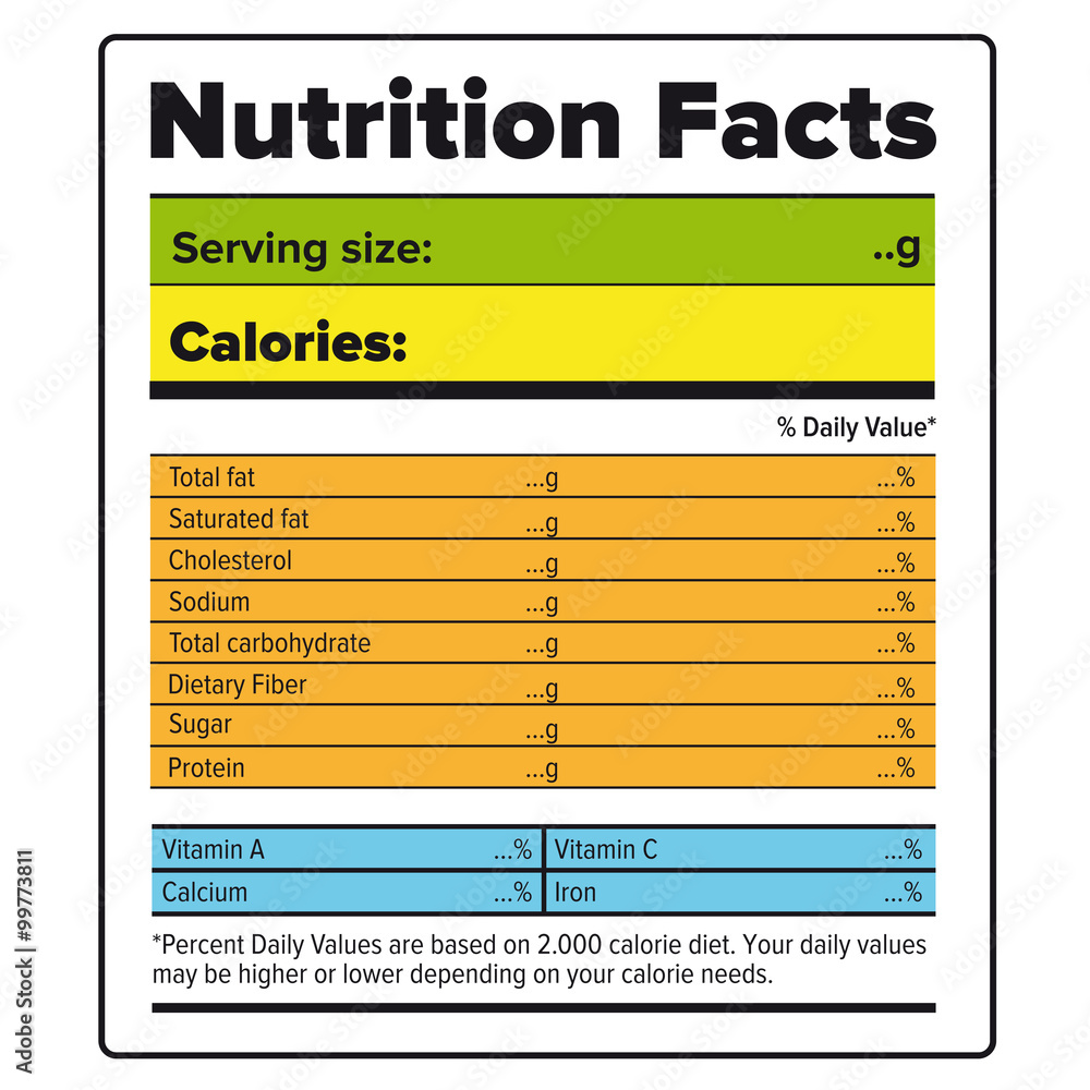 Nutrition Facts label vector color Stock Vector | Adobe Stock