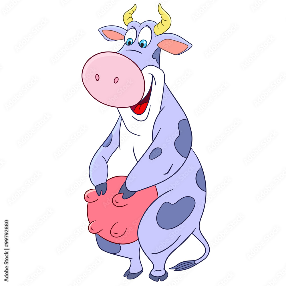 cute funny and happy cartoon cow with a big udder Stock Vector | Adobe ...