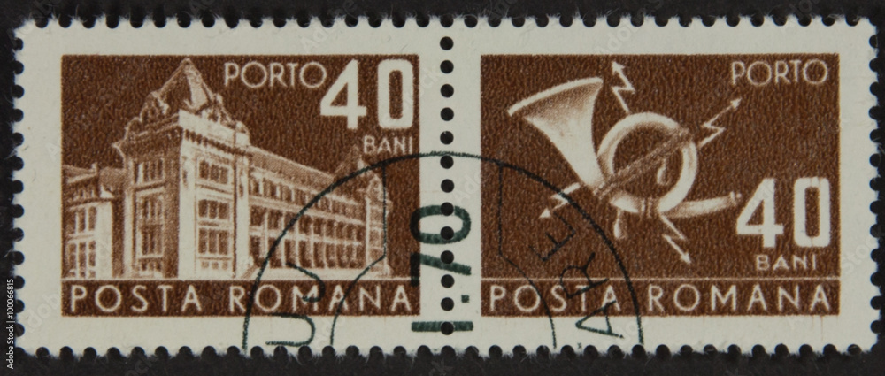 ROMANIA - CIRCA 1967: A stamp printed in Romania shows Central Post ...