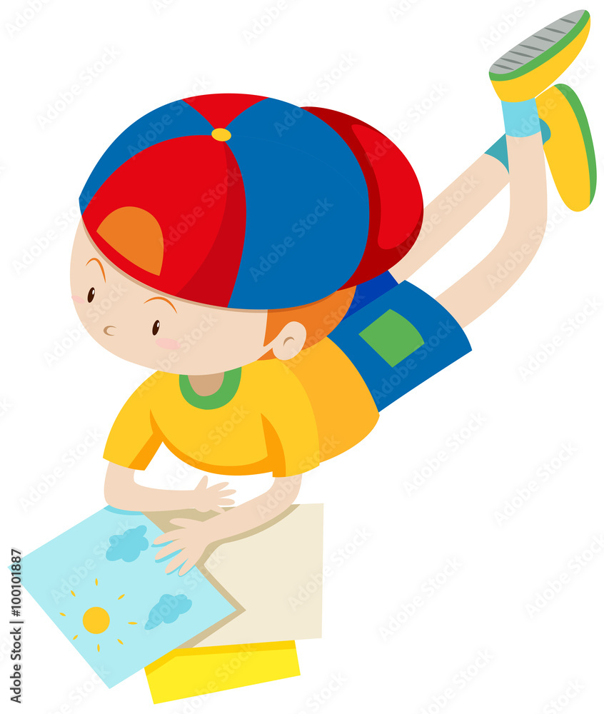 Little boy looking at the files Stock Vector | Adobe Stock