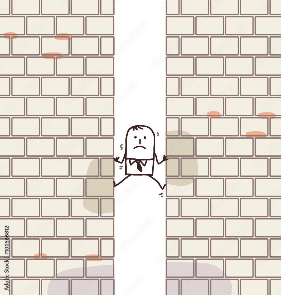 cartoon man crashed between two walls Stock Vector | Adobe Stock