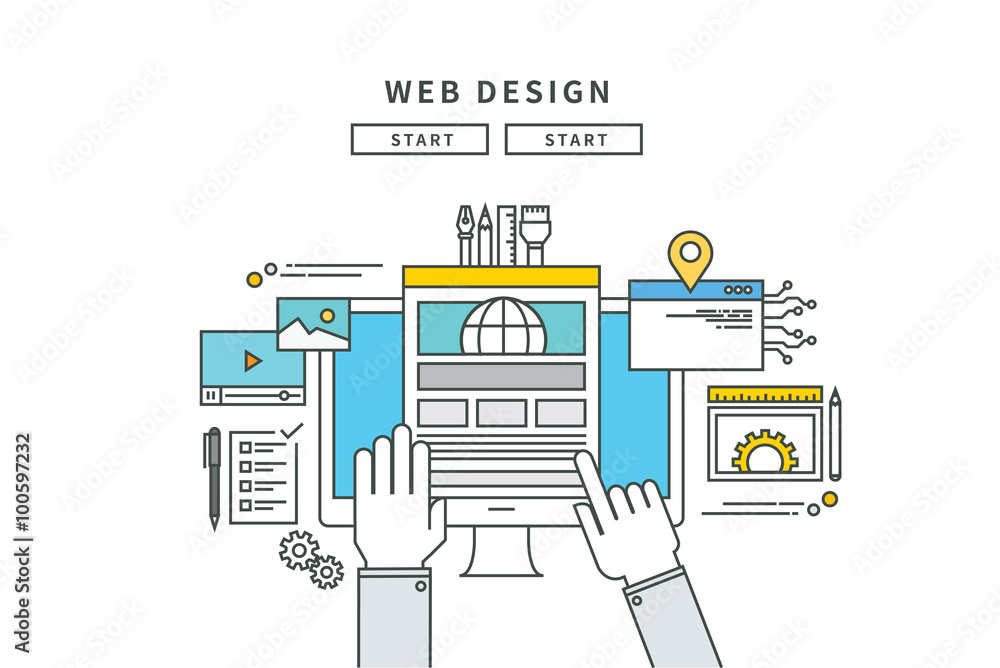 simple line flat design of web design, modern vector illustration Stock ...
