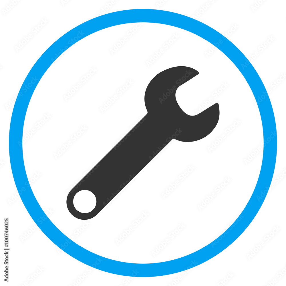 Wrench vector icon. Style is bicolor flat circled symbol, blue and gray ...