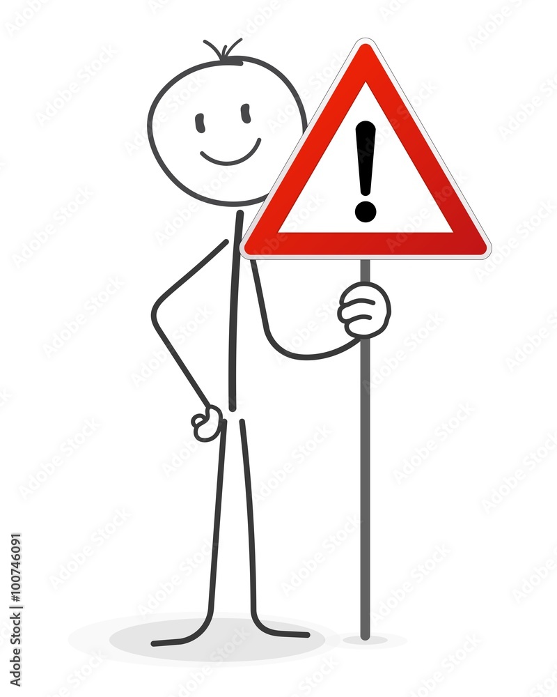 Strichmännchen mit Achtung Schild Stock Vector | Adobe Stock