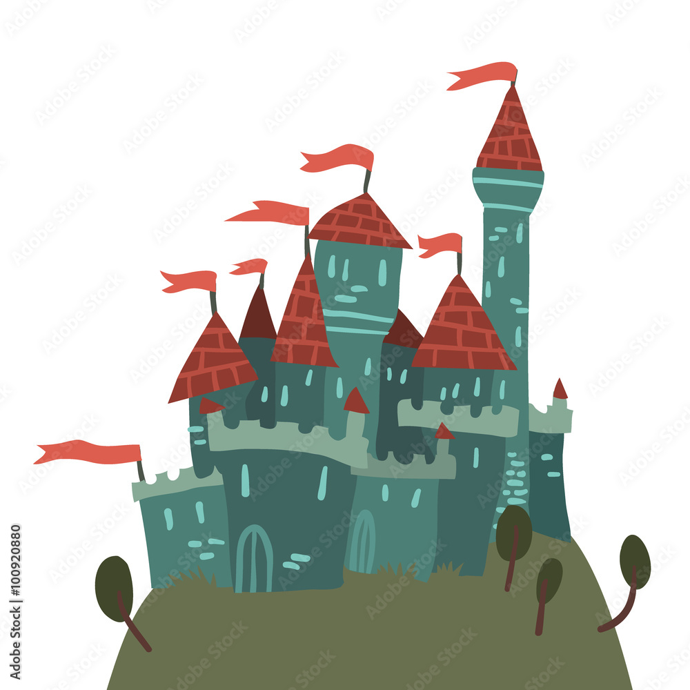 Cartoon Castle on a Hill flat icon. Stock Vector | Adobe Stock