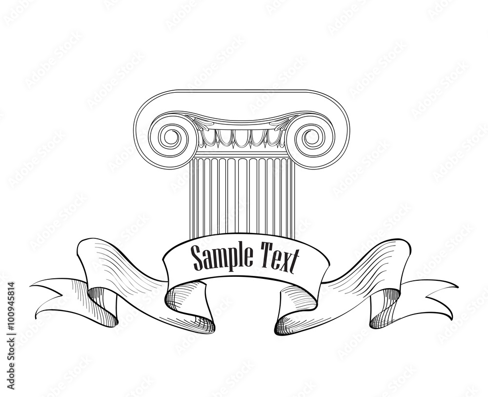 Classic column icon. Roman ionic column architectural label. Retro ...