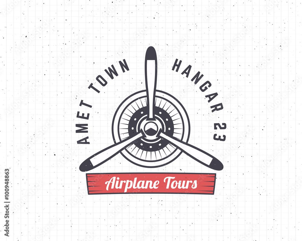 Airplane emblem. Biplane label. Retro Plane propeller badge, design ...