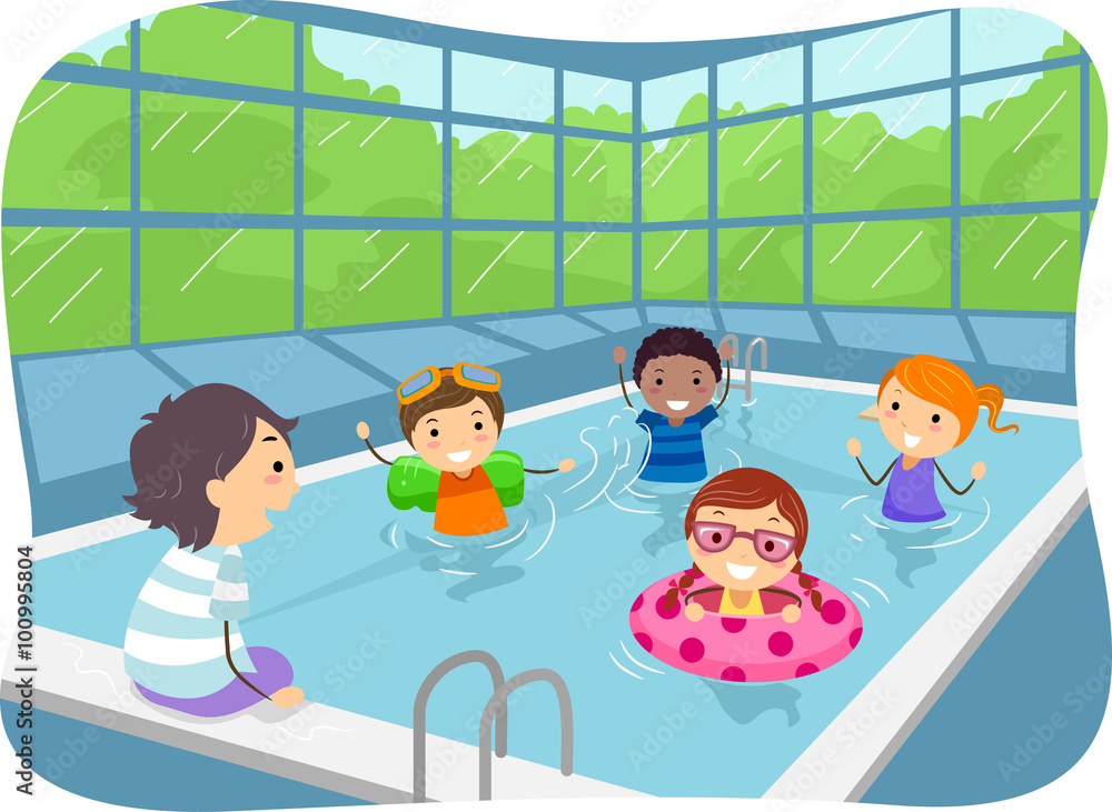 Stickman Kids Indoor Swimming Pool Stock Vector | Adobe Stock