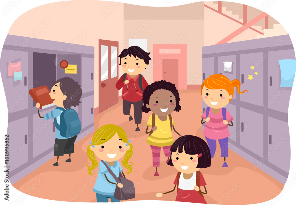 Stickman Kids School Hallway Stock Vector | Adobe Stock