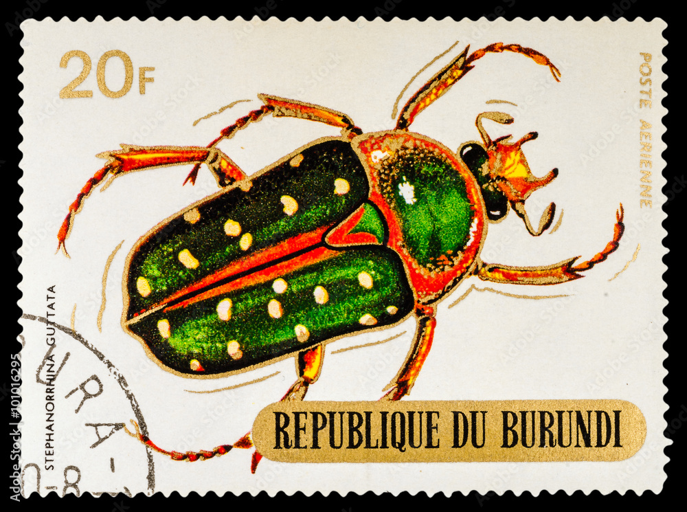 BURUNDI - CIRCA 1970: A stamp printed in Burundi shows Beetles, series ...