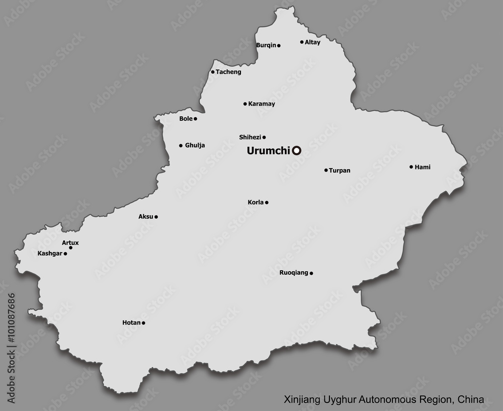 Map of Main Cities of Xinjiang Uyghur Autonomous Region, China Stock ...