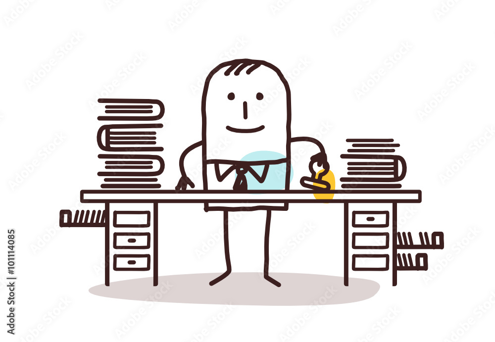cartoon employee man working at his desk Stock Vector | Adobe Stock