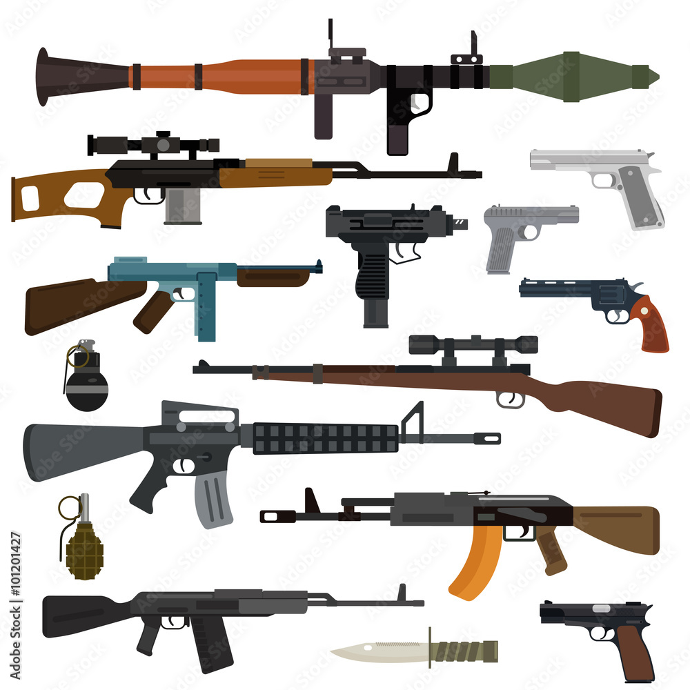 Weapons vector collection. Pistols, submachine guns, assault and sniper ...