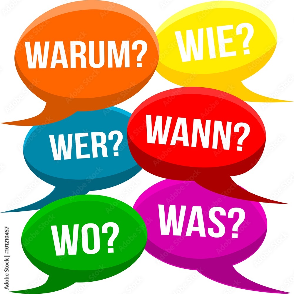 Cartoon Question Bubbles In German - Warum? Wie? Wer? Wann? Wo? Was? W ...