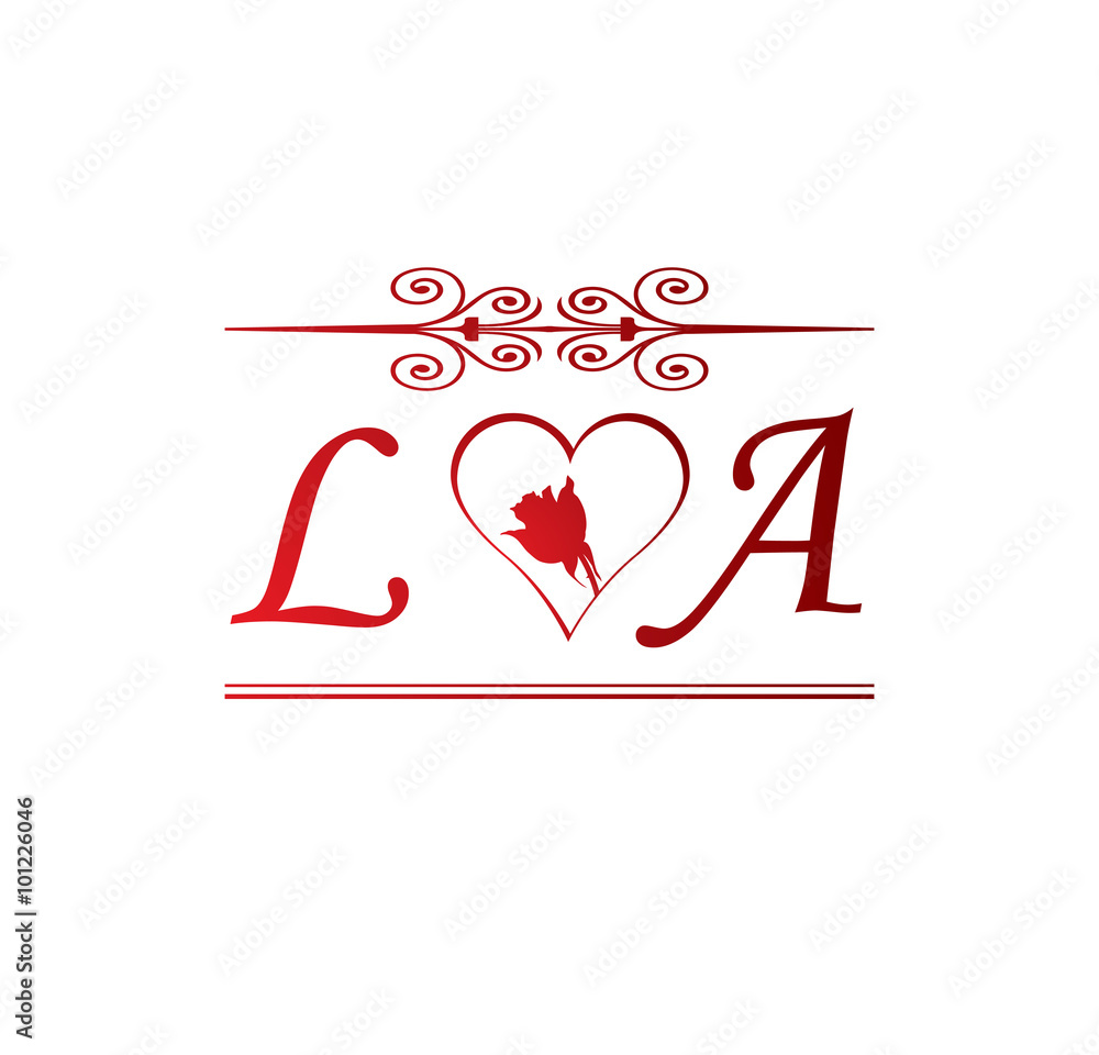 LA love initial with red heart and rose Stock Vector | Adobe Stock