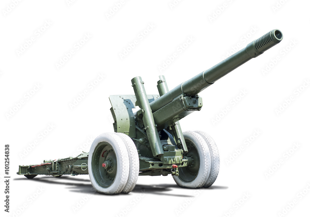 Soviet WW2 artillery gun cannon, 152 mm ML-20, isolated, clipping path ...