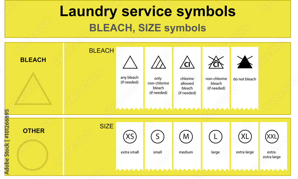 Guide to laundry service symbols. Laundry service bleach and size icon ...