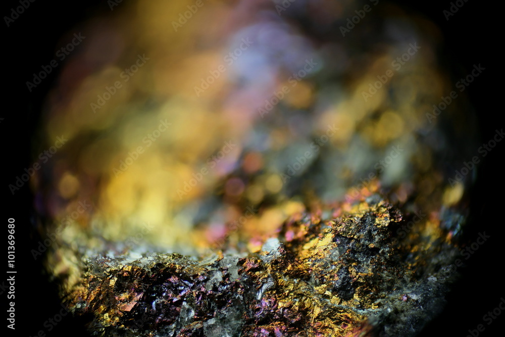 Microscope image of colorful copper ore. This is copper sulphide called ...