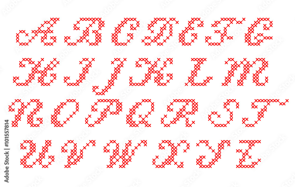 Cross Stitched Fonts. Latin alphabet for embroidery. Set Cyrilli Stock ...
