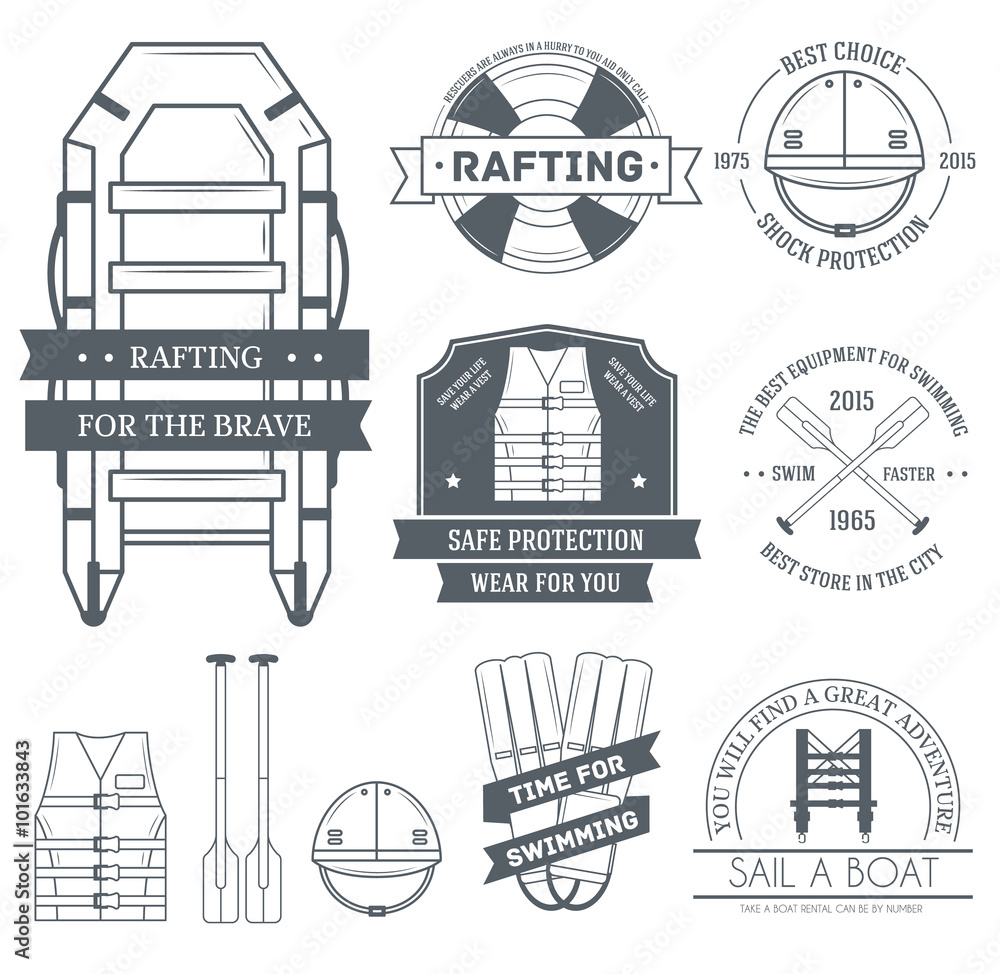 rafting set label template of emblem element for your product or design ...