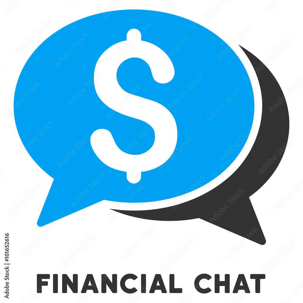 Financial Chat vector icon with caption. Symbol style is a bicolor flat ...