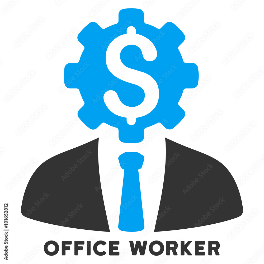 Office Worker vector icon with caption. Symbol style is a bicolor flat symbol with rounded ...