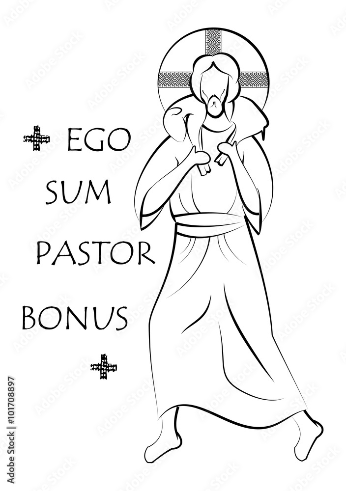 Jesus Christ the Good shepherd vector drawing Stock Vector | Adobe Stock