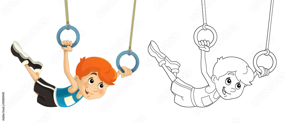 The kid training - acrobatics - coloring page - isolated - illustration ...