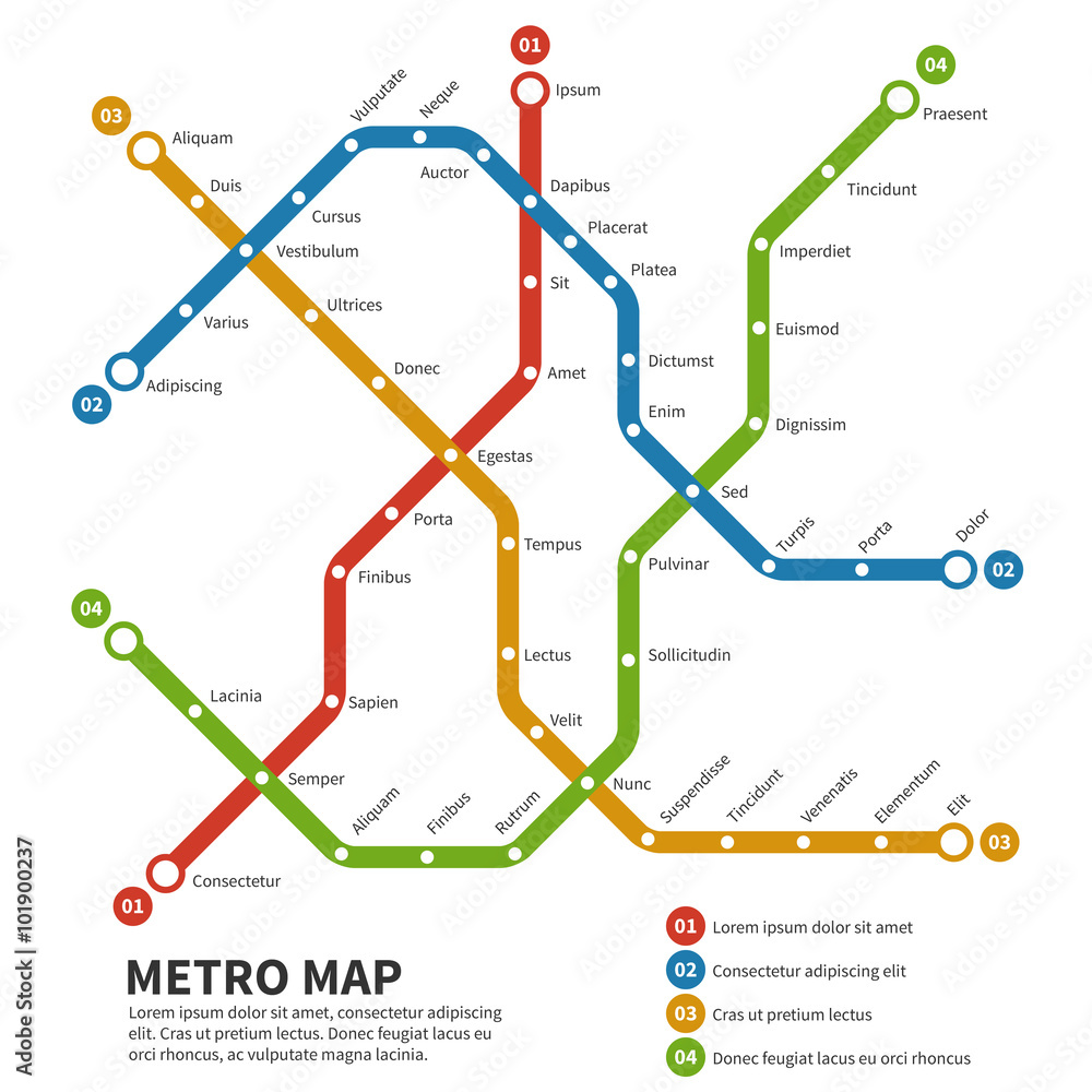 Subway, metro vector map. Template of city transportation scheme ...