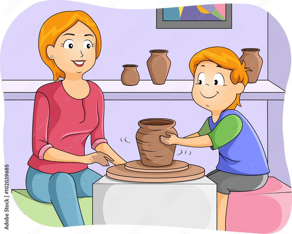 Kid Boy Learn Pottery Stock Vector | Adobe Stock