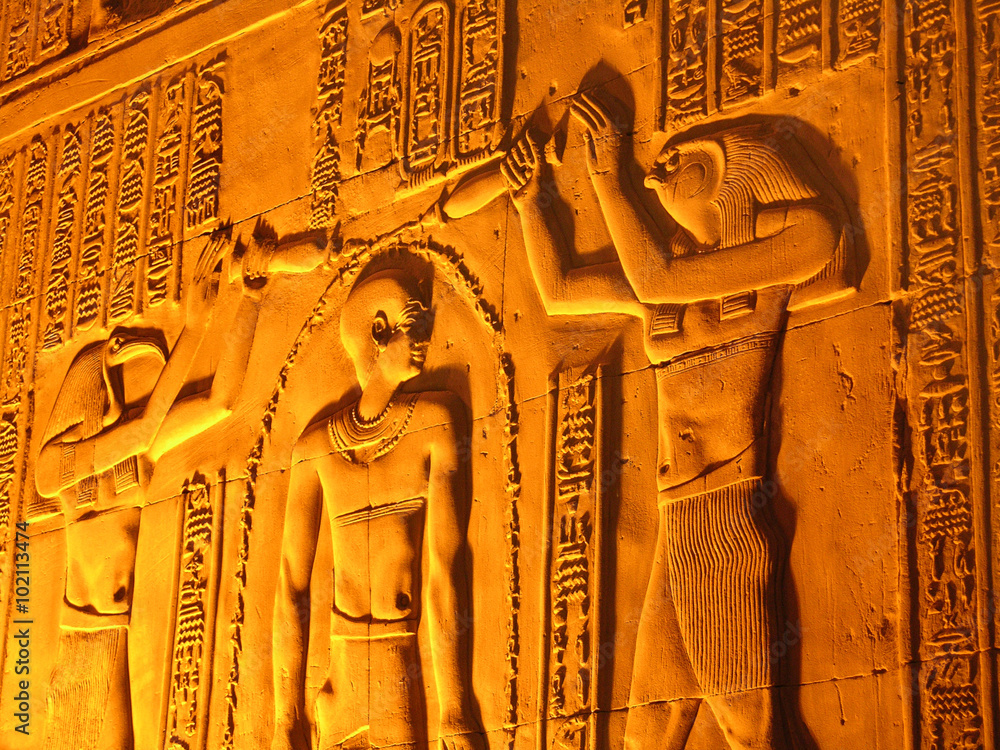 ภาพถ่าย Stock altägyptische Götter Ptah und Horus segnen den Pharao ...