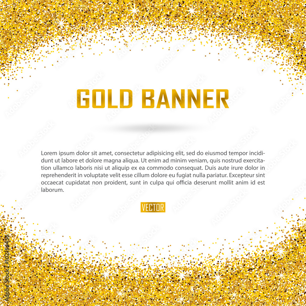 Gold vector banner on white background. Gold glitter background. Gold ...