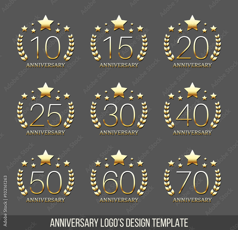 Vector set of anniversary golden signs, symbols. 10, 15, 20, 25, 30, 40 ...