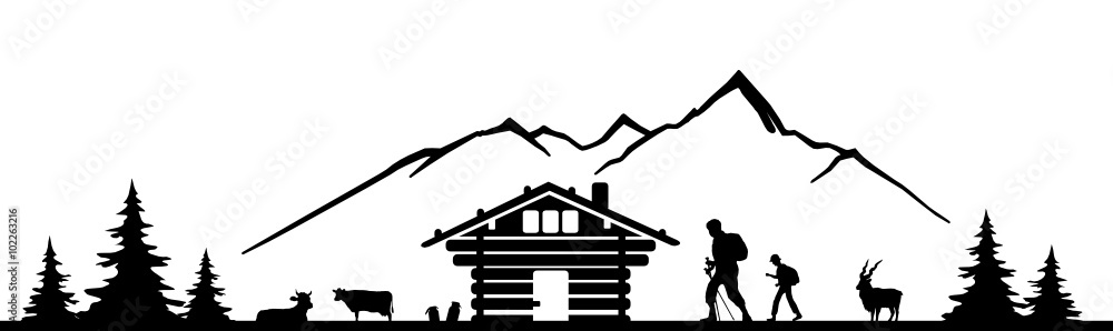 Silhouette Berge Hütte - Stock - GamesAgeddon
