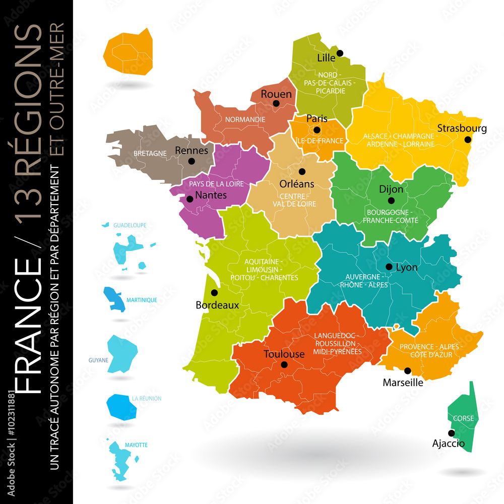Carte de France 13 régions (Carte modifiable) Stock Vector | Adobe Stock