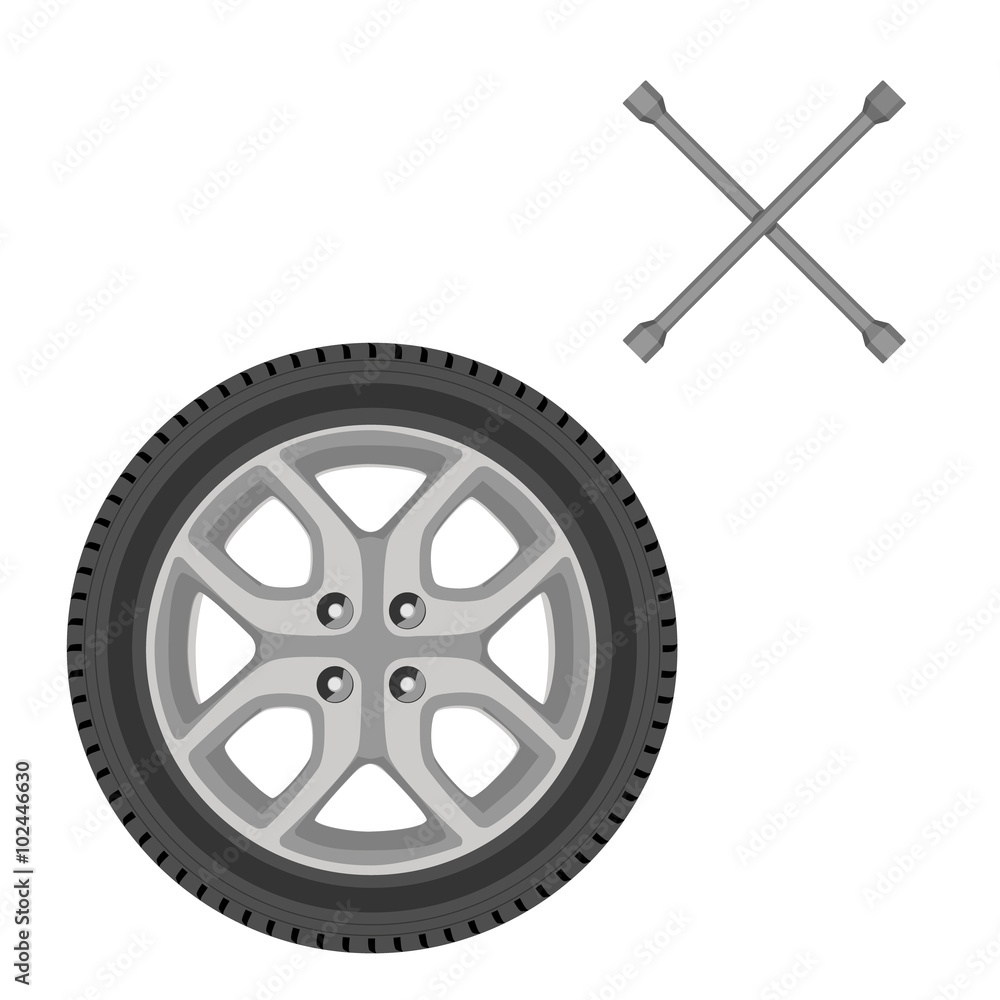 Car wheel and wrench Stock Vector | Adobe Stock
