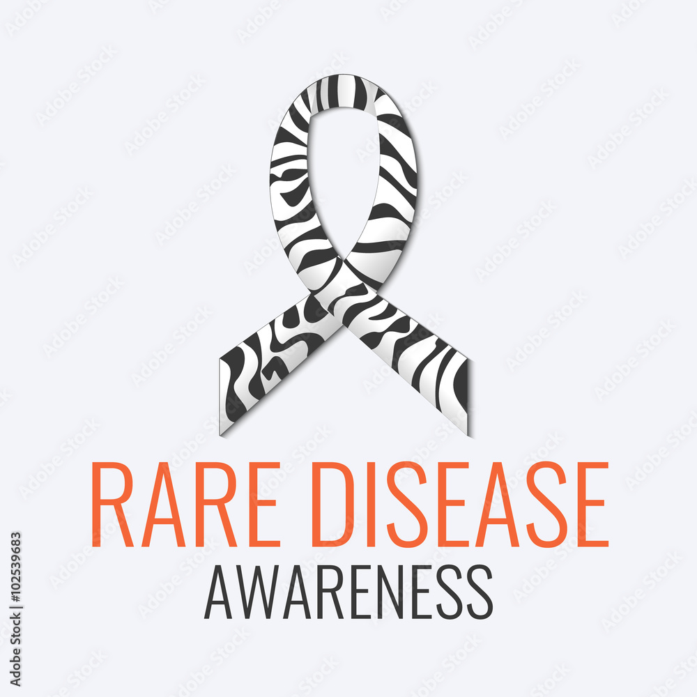 Rare disease awareness sign. Zebra-print ribbon on white background ...