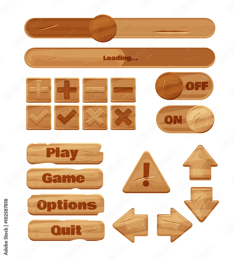 Universal wood UI Kit for designing responsive gaming applications and ...