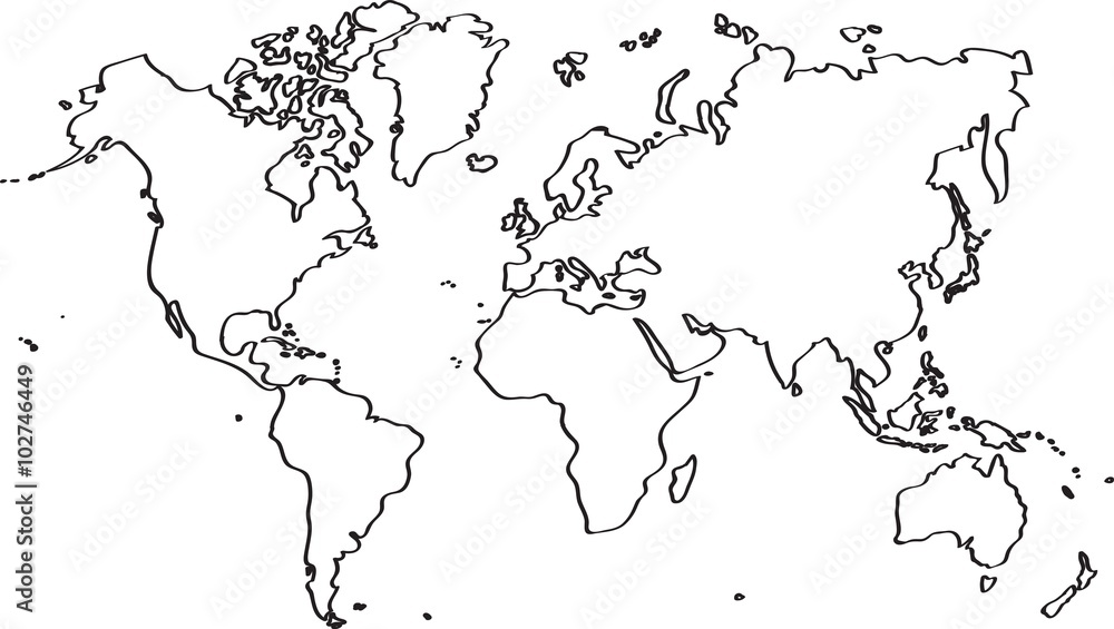 Freehand world map sketch on white background. Stock Vector | Adobe Stock