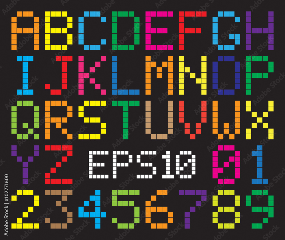 Alphabet abstract pixel art. All letters and number vector illustration ...