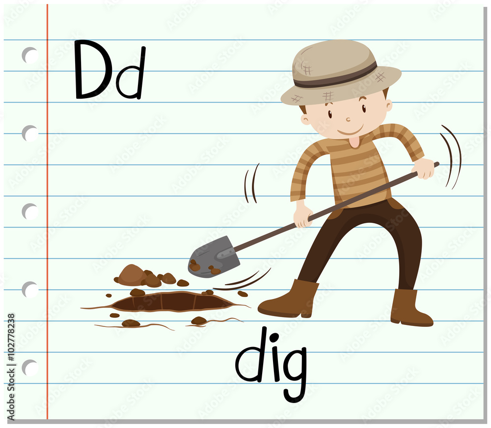 Flashcard letter D is for dig Stock Vector | Adobe Stock