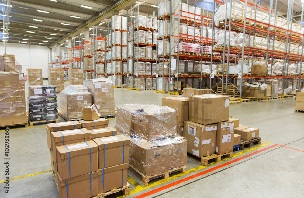 cargo boxes storing at warehouse shelves Stock Photo | Adobe Stock