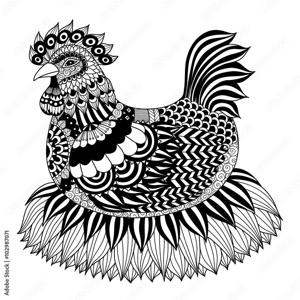 Hand drawn zentangle chicken for coloring book for adult Stock Vector ...