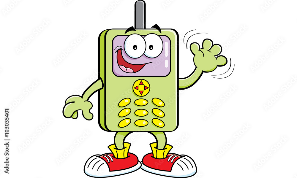 Cartoon illustration of a cell phone waving. Stock Vector | Adobe Stock