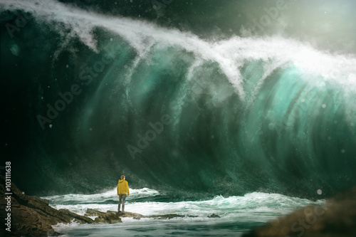 Man in front of a tsunami Stock Photo | Adobe Stock