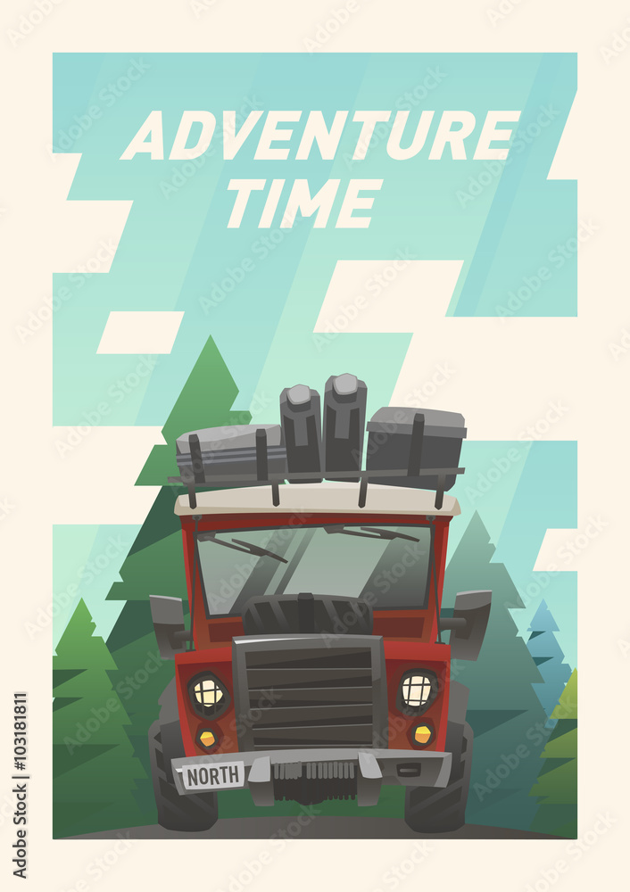 Off road red fully loaded lifted exploring car with hoist, extra wheel ...