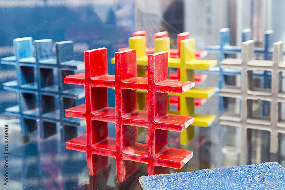 Polymeric materials for construction. Samples of colored polymer ...